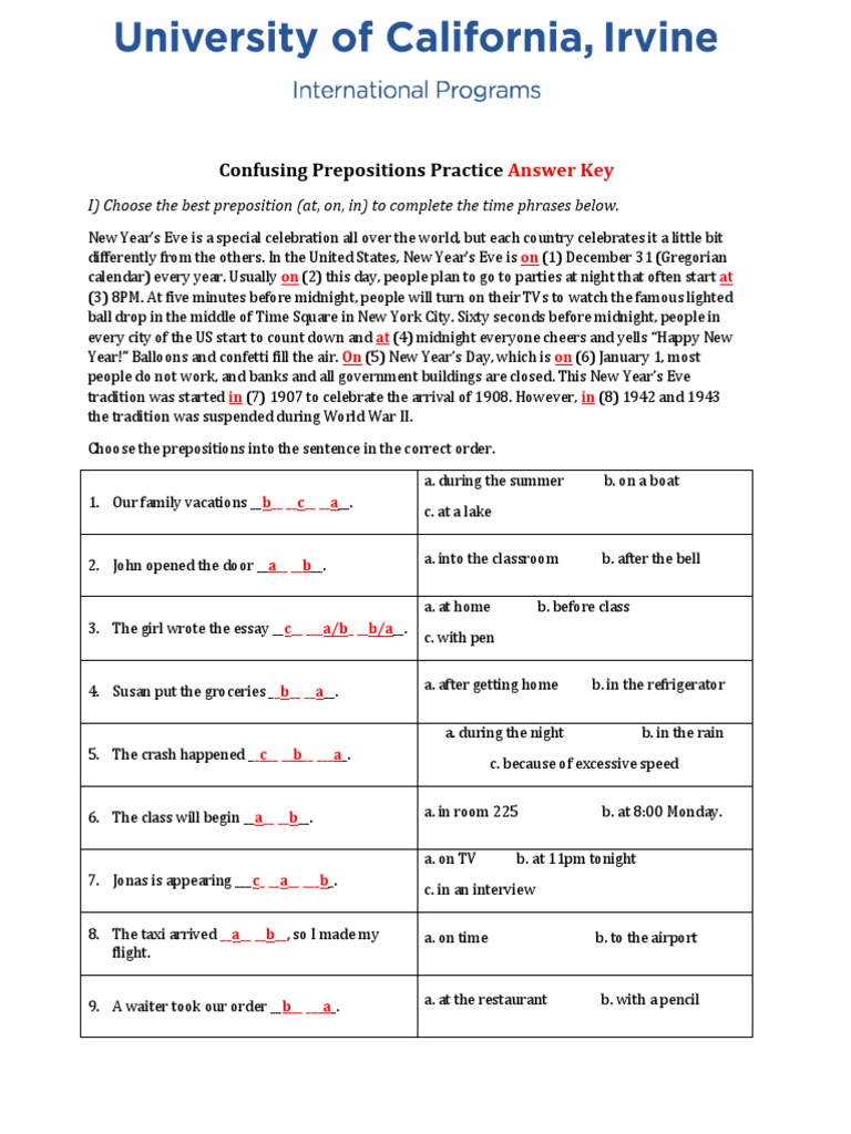 Confusing Prepositions Practice | PDF | Leisure