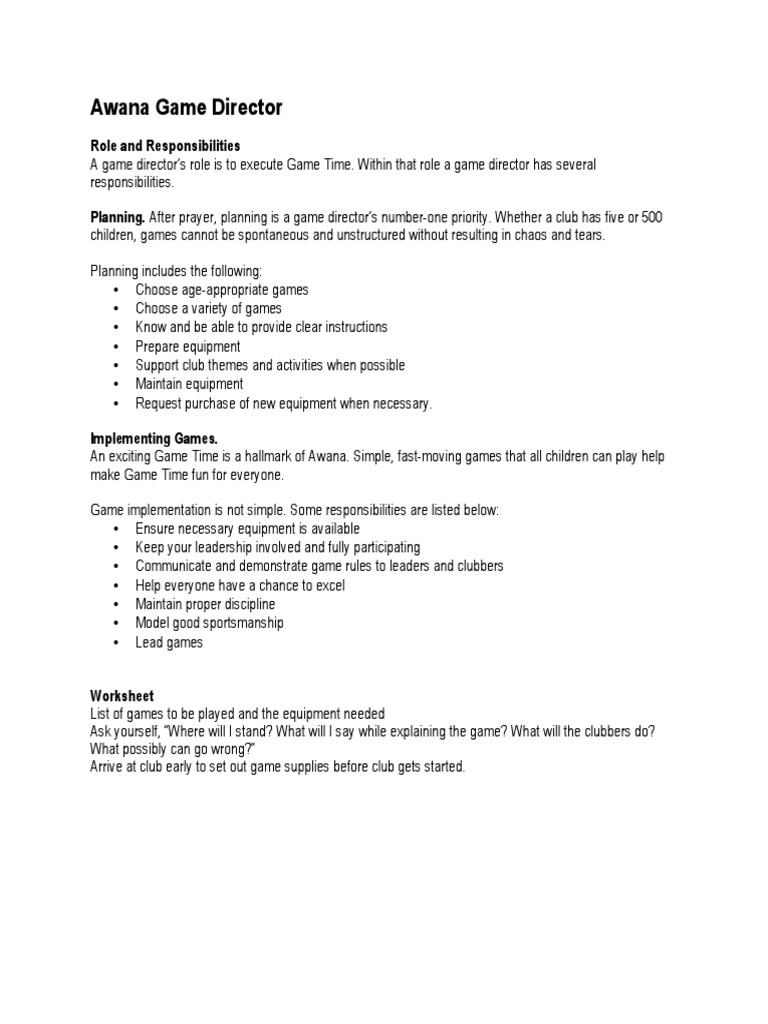 AWANA Game Director | PDF | Leisure | Sports
