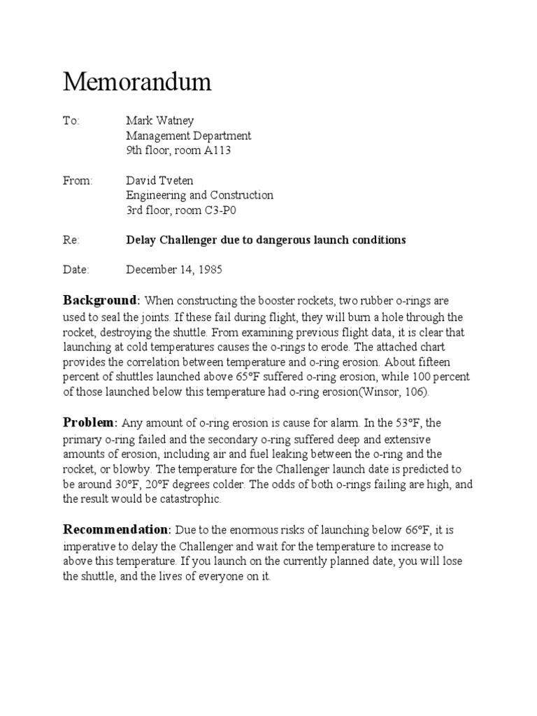 Challenger Launch Delay Recommendation | PDF