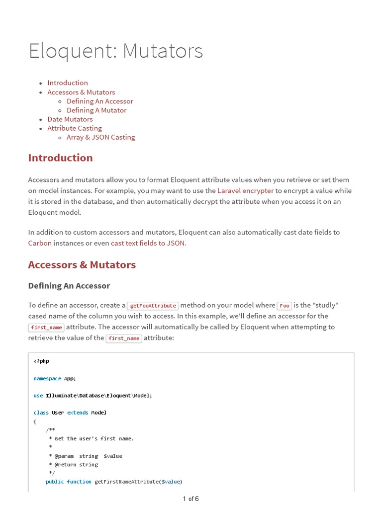 53 Eloquent Mutators Laravel The Php Framework For Web Artisans Pdf Data Type Php