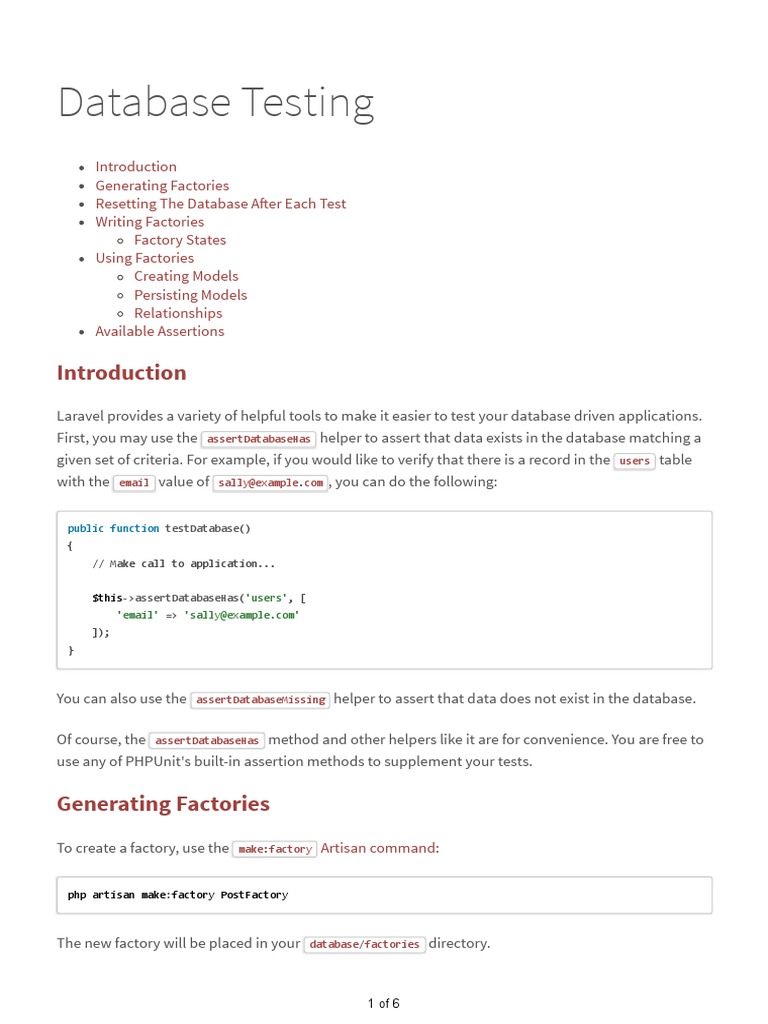 59 Database Testing Laravel The Php Framework For Web Artisans Pdf Class Computer