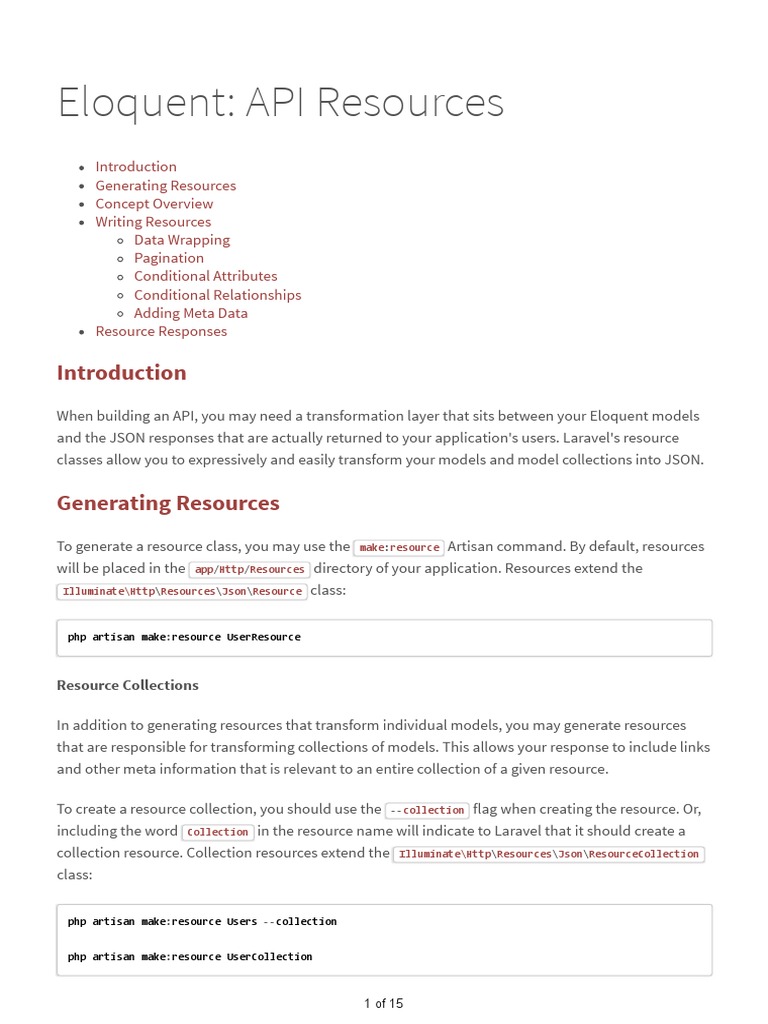 54 Eloquent Api Resources Laravel The Php Framework For Web Artisans Pdf Hypertext