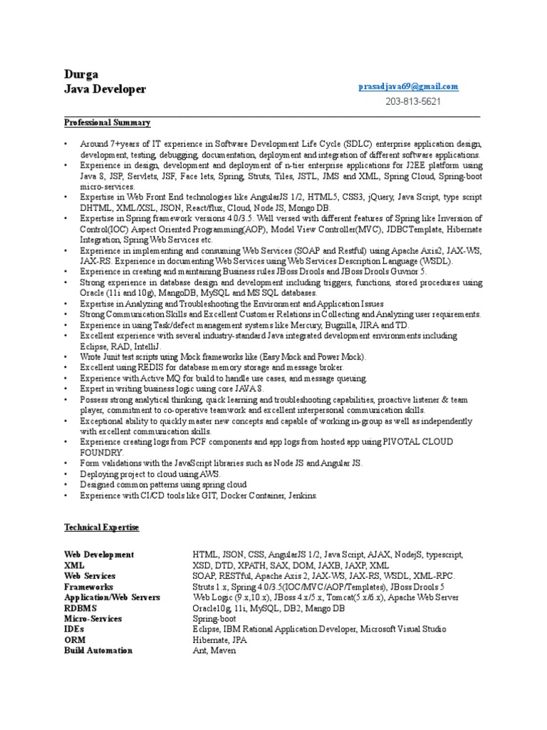 Durga Prasad Java Developer | PDF | Angular Js | Spring Framework