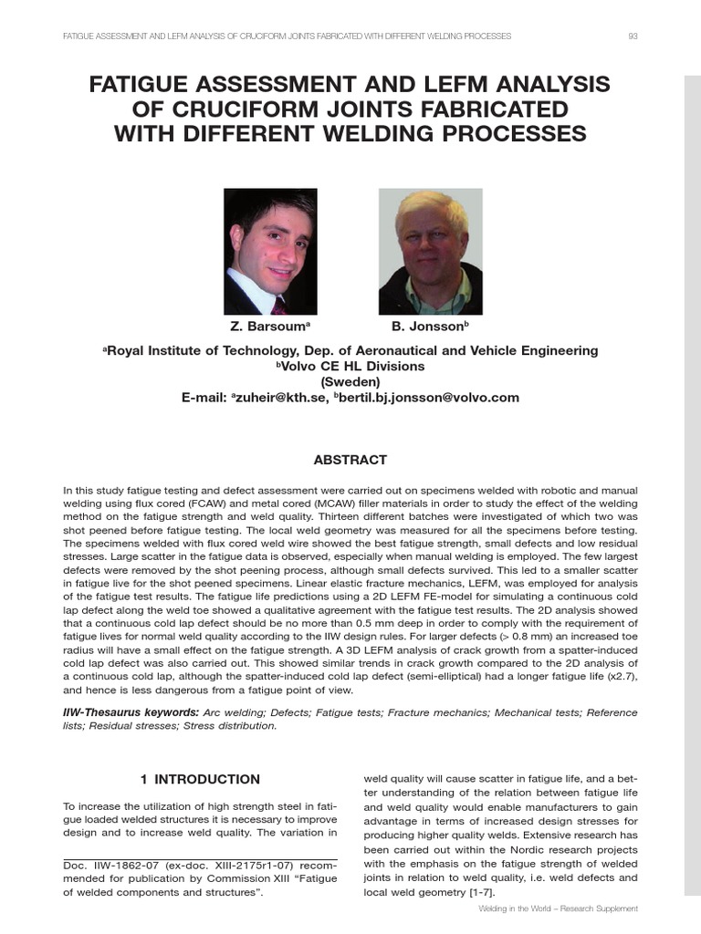 Fatigue Assessment and Lefm Analysis of Cruciform Joints Fabricated ...