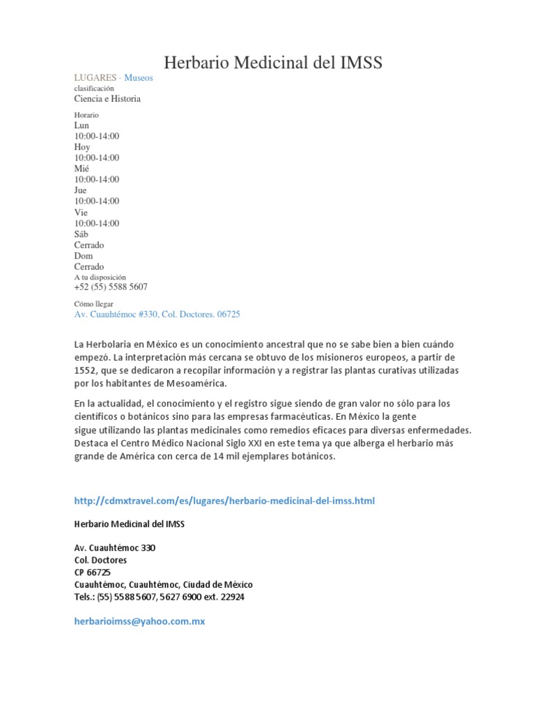 Herbario Medicinal Del IMSS | PDF