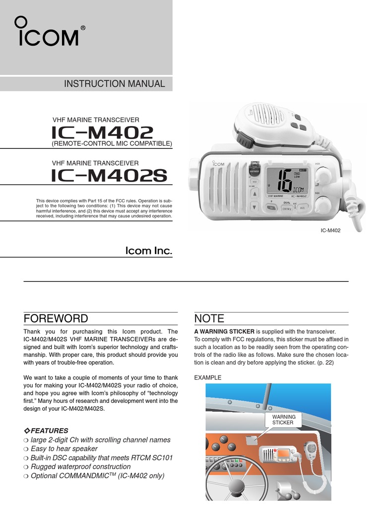 Icom IC-M402 Instruction Manual | PDF | Radio | Antenna (Radio)