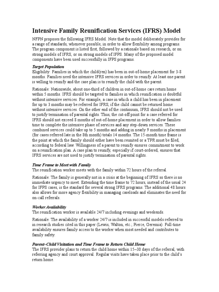 Intensive Family Reunification Services (IFRS) Model: Target Population ...