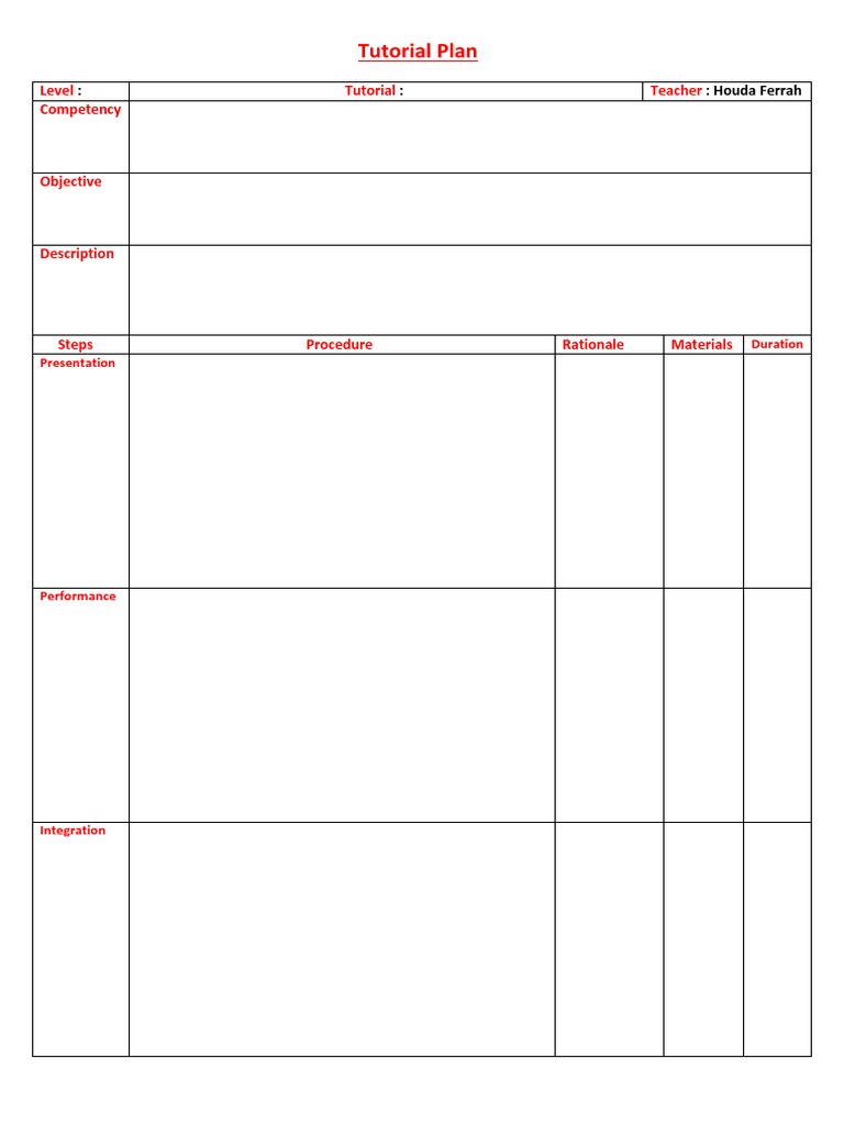 Tutorial Plan Sample | PDF