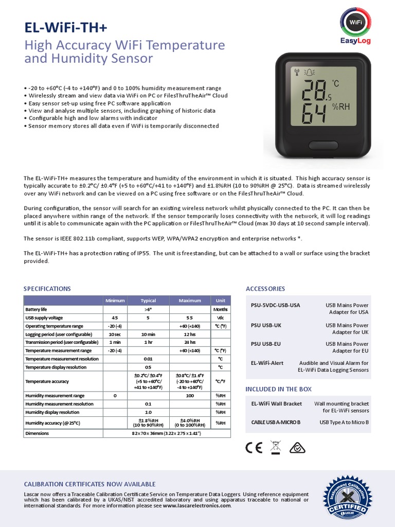 Easylog Data Logger El Wifi Thplus | PDF | Relative Humidity | Wi Fi
