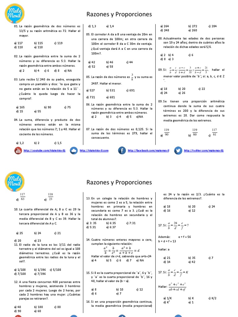 Razones y Proporciones PDF | PDF