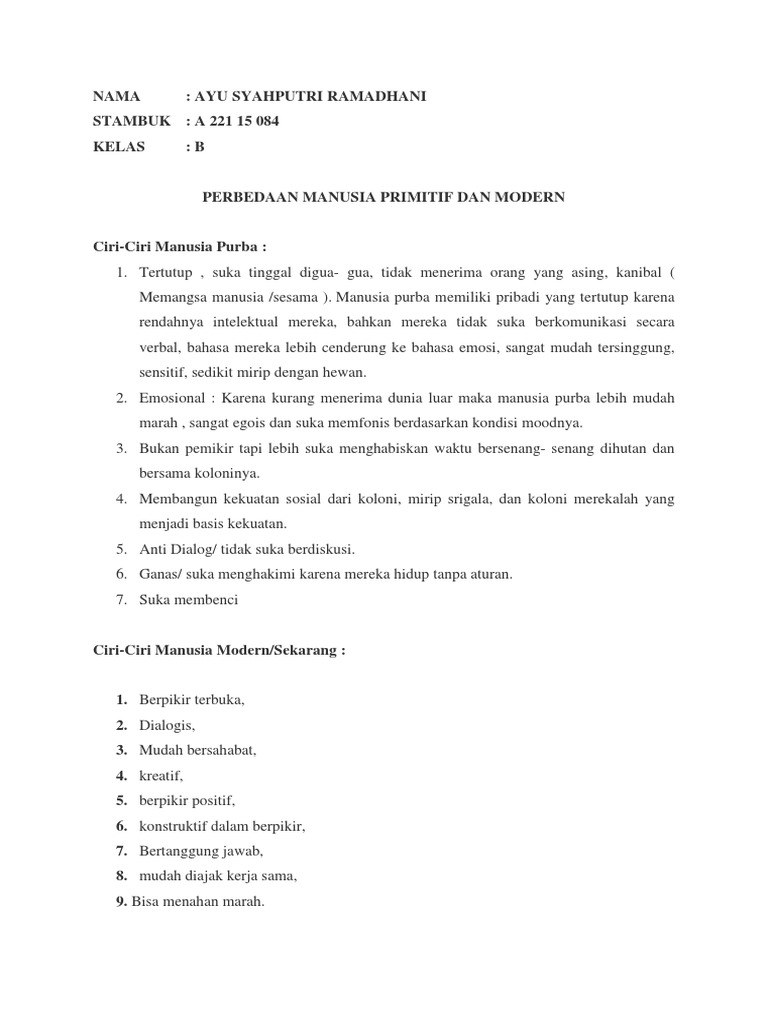 Perbedaan Manusia Primitif Dan Modern | PDF