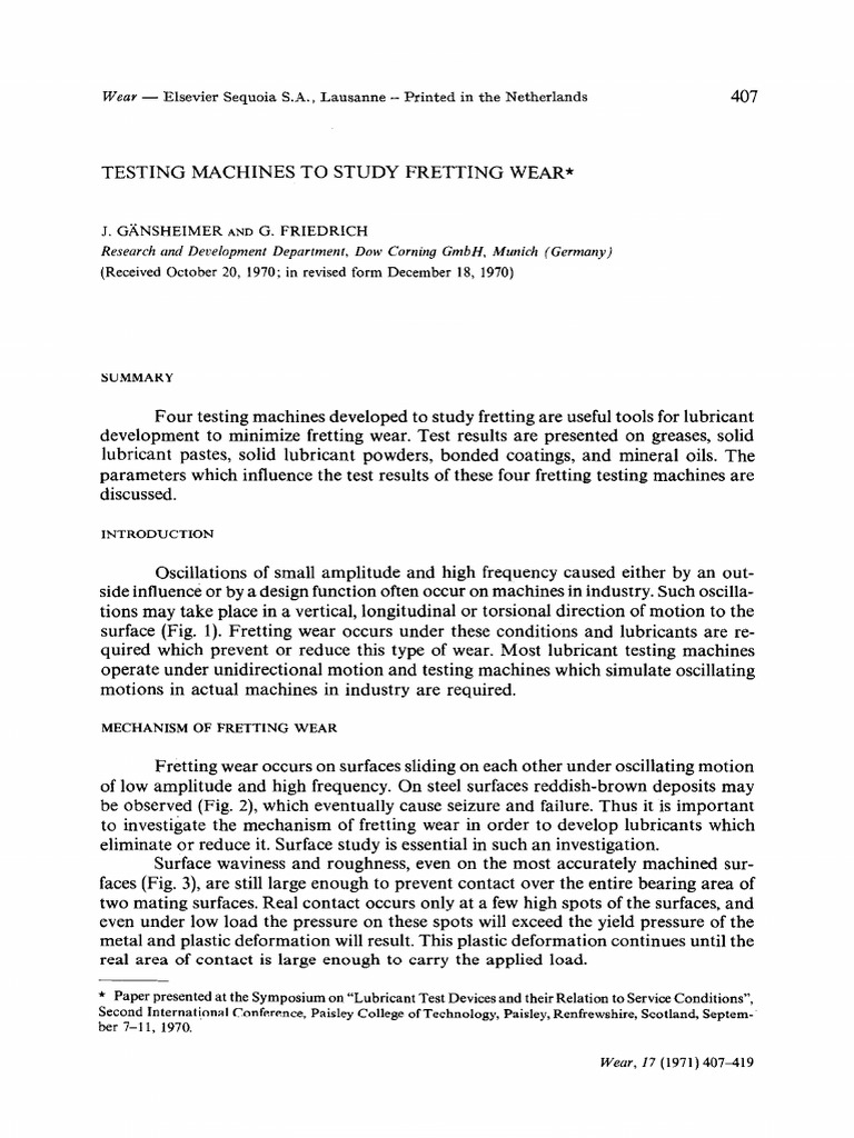 Fretting Wear Testing Machines | PDF | Bearing (Mechanical) | Wear