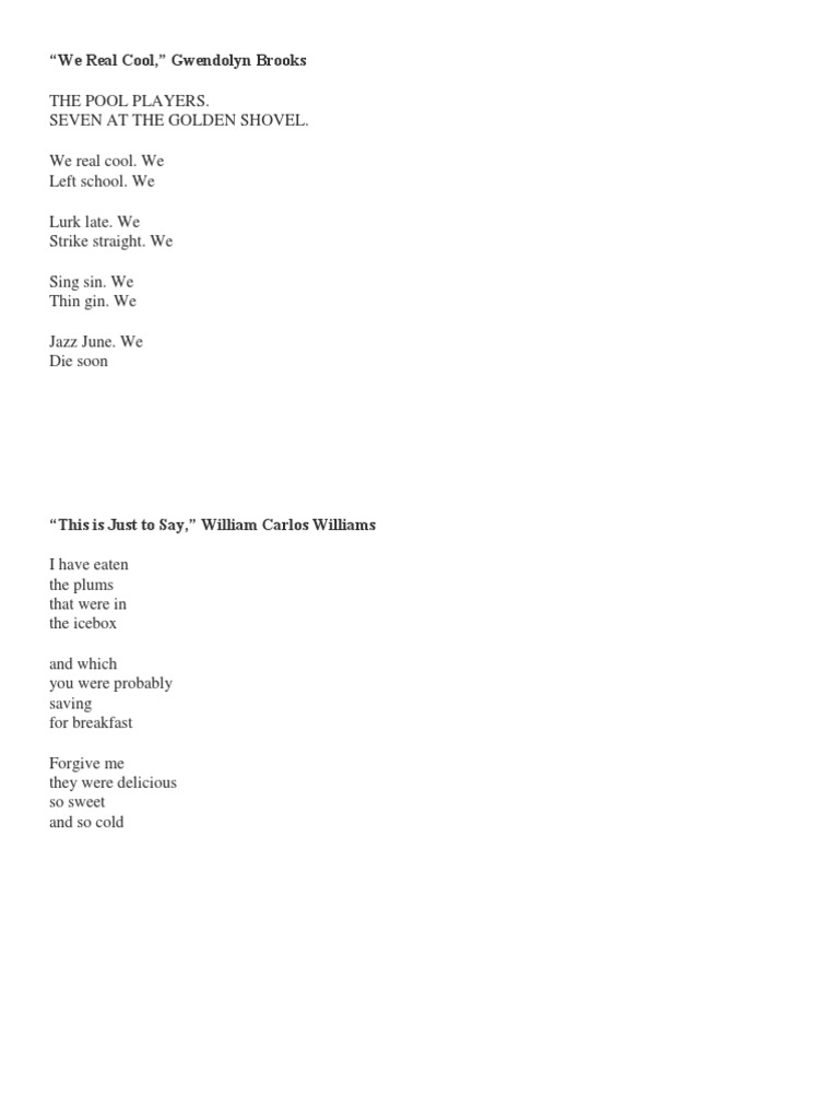 "We Real Cool," Gwendolyn Brooks | PDF