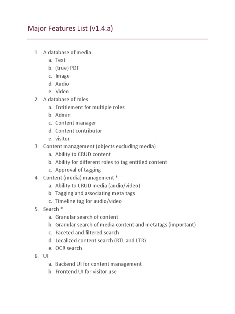 Major Features List V1.4.a | PDF | Software | Information Technology ...