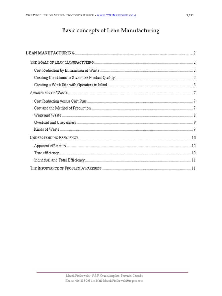 Basic Concepts of Lean Manufacturing PDF | PDF | Lean Manufacturing ...