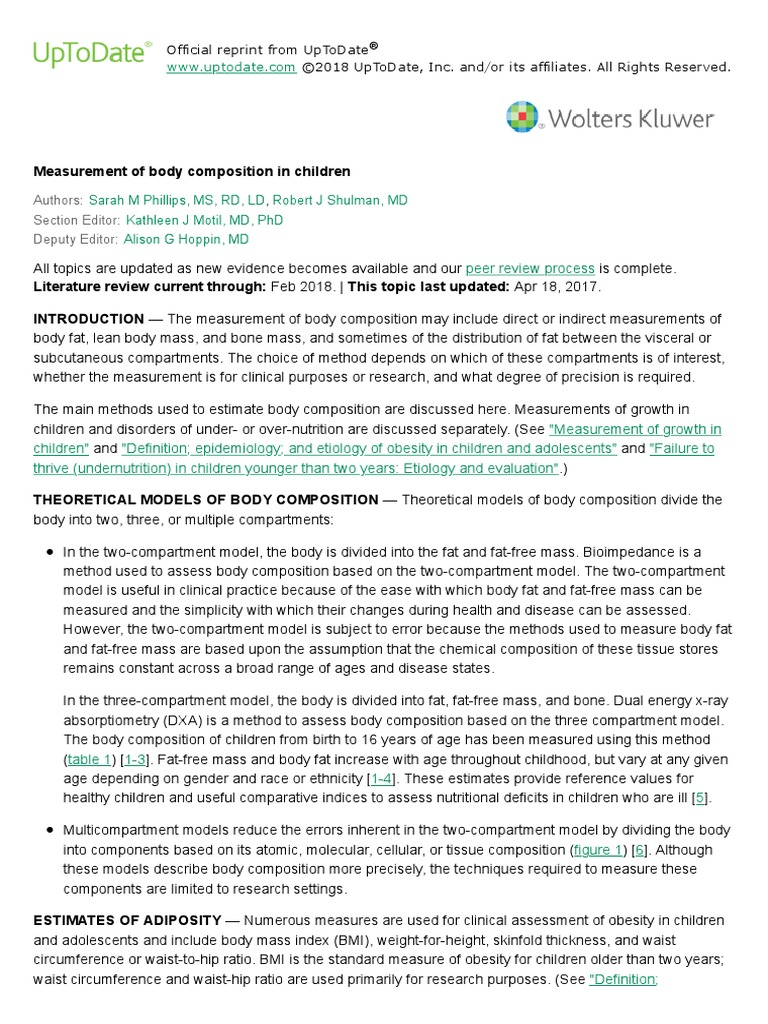 Measurement of Body Composition in Children - UpToDate | PDF ...
