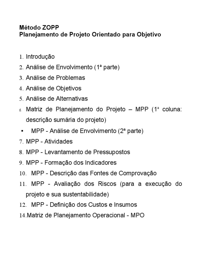Método ZOPP: Planejamento Eficaz de Projetos | PDF | Planejamento ...