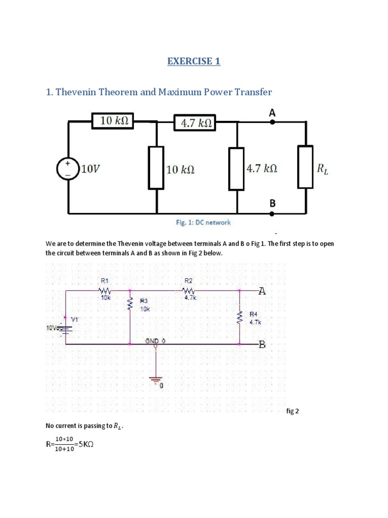 Thevenin Theorem and Maximum Power Transfer: Exercise 1 | PDF ...