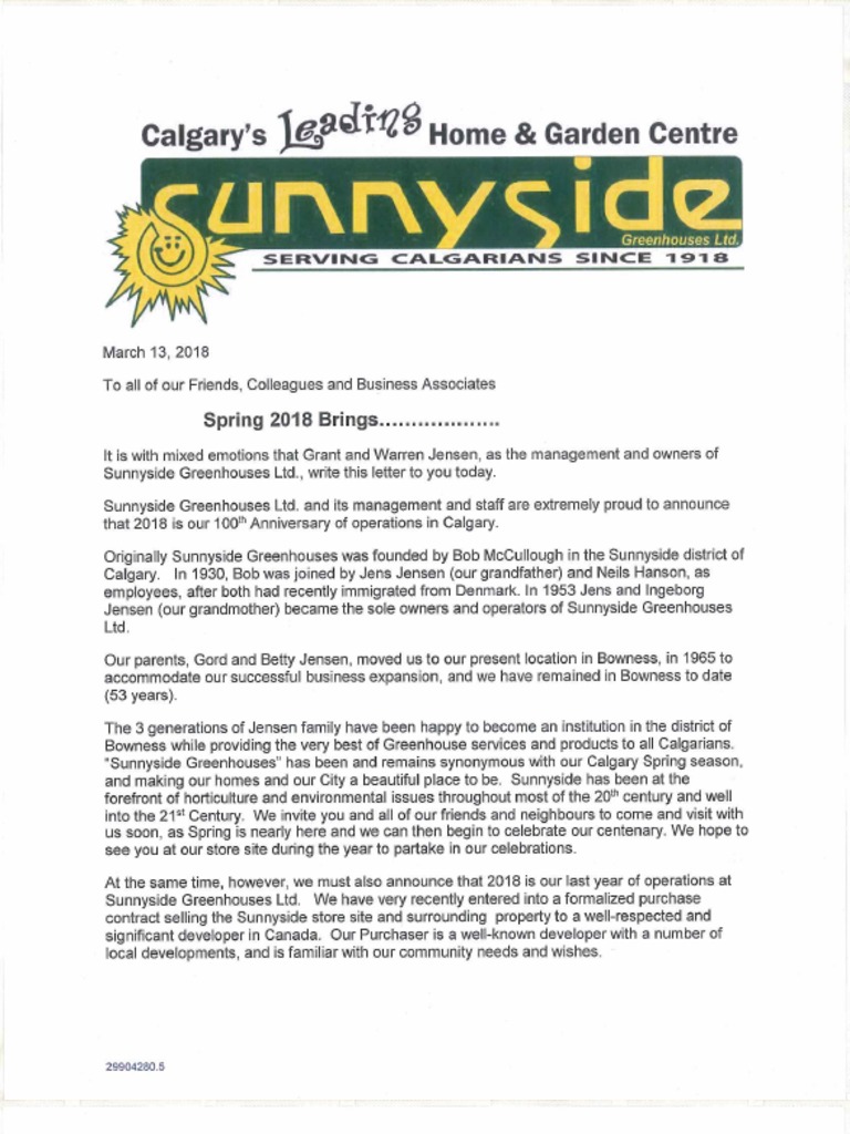 Sunnyside Letter | PDF
