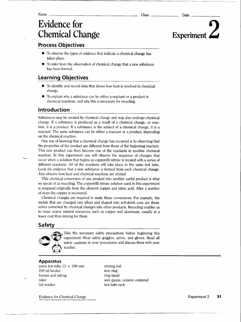 Chem Lab (Evidence For Chemical Change) | PDF