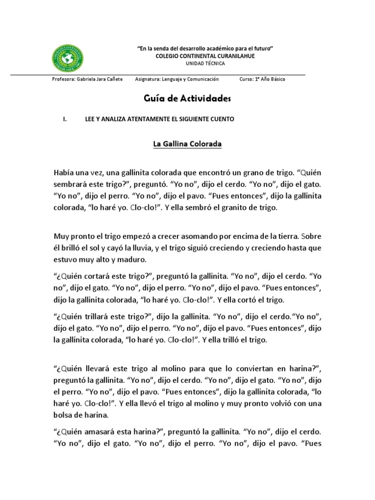 Guia La Gallina Colorada | PDF | Panes