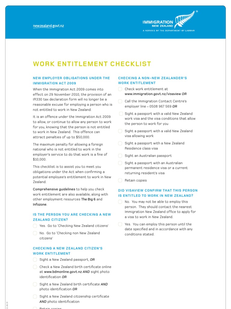 DOL113111 Work Entitlement Checklist | PDF | Identity Document | Passport
