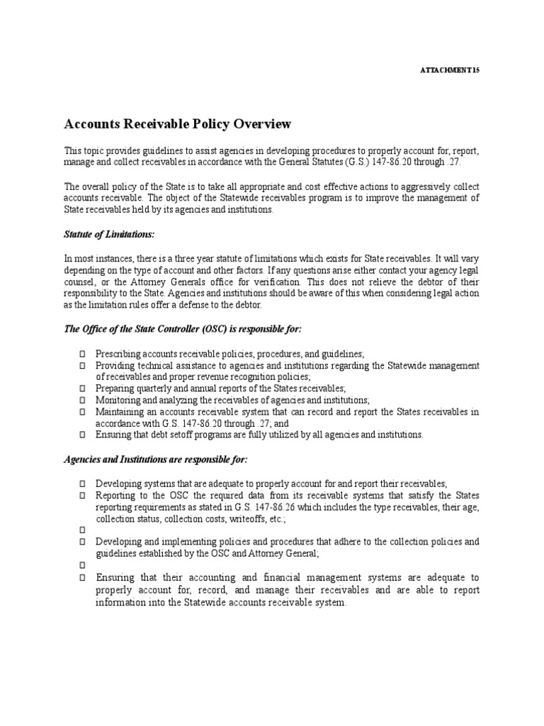 Attach 15 Accounts Receivable Policy Overview | PDF | Debt | Credit Card