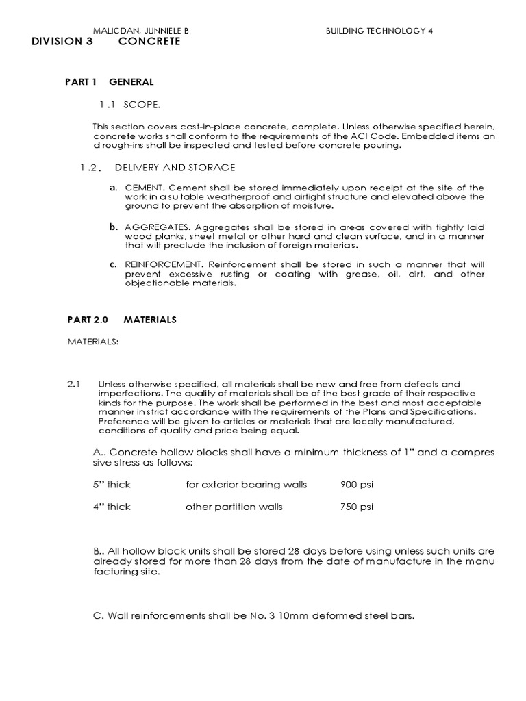 Division 3 Concrete Specifications | PDF | Masonry | Concrete