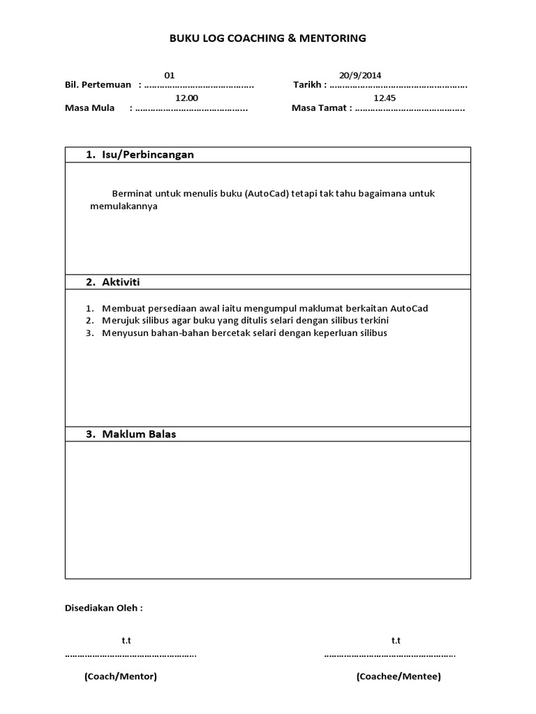 Contoh COACHING (Cara Isi Buku Log) | PDF