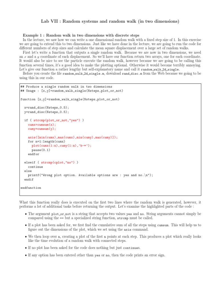 Lab VII: Random Systems and Random Walk (In Two Dimensions) | PDF ...