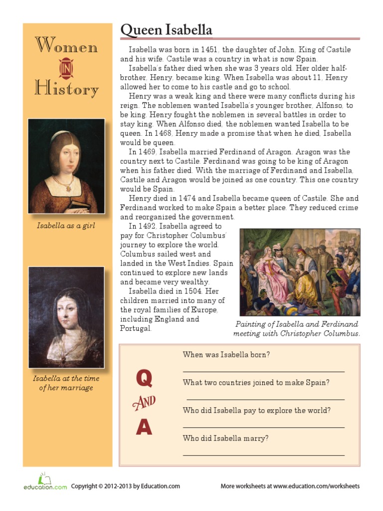 Queen Isabella Worksheet | PDF | Kingdoms | Europe Travel