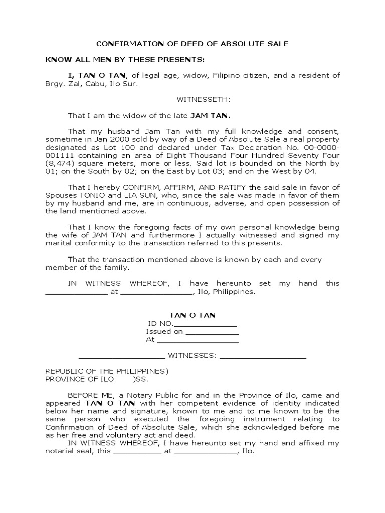 Confirmation of Deed of Absolute Sale | PDF
