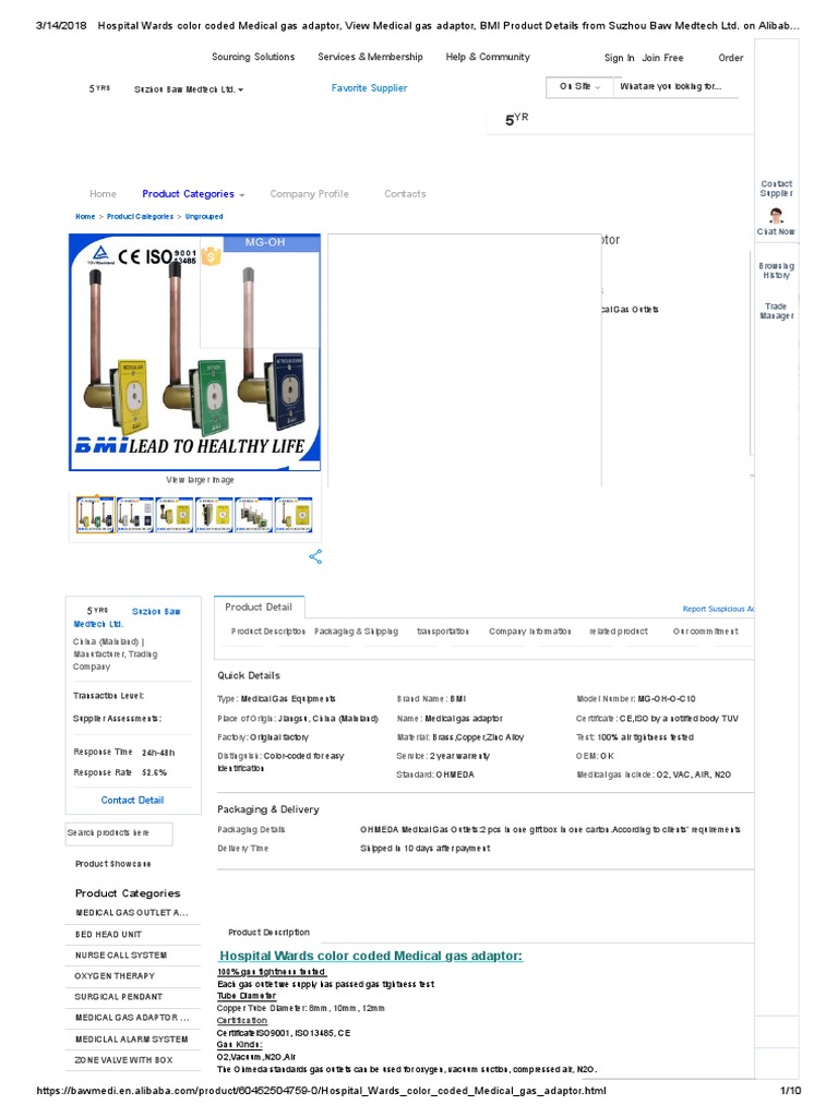Hospital Wards Color Coded Medical Gas Adaptor, View Medical Gas ...