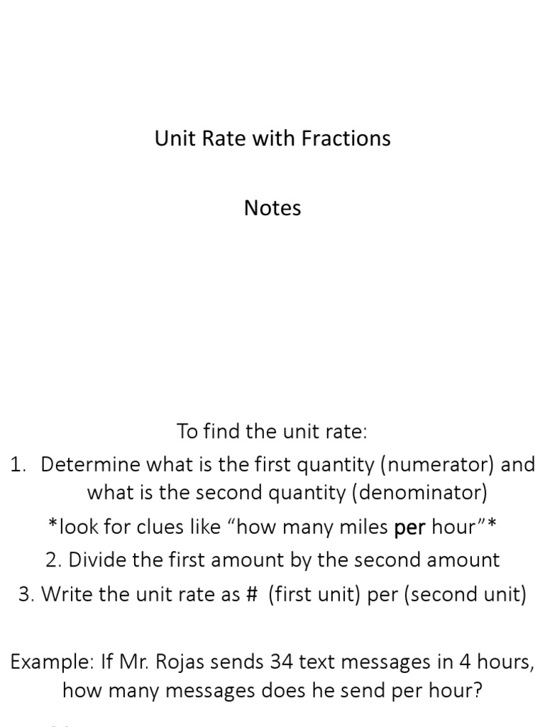 Unit Rate With Fractions Notes | PDF