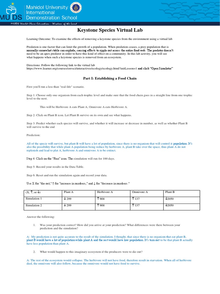 Keystone Species Virtual Lab | PDF | Herbivore | Food Web