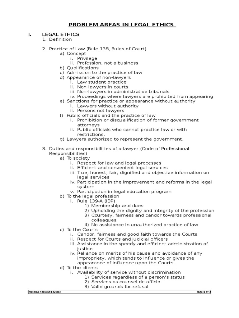 Problem Areas in Legal Ethics | PDF | Practice Of Law | Lawyer