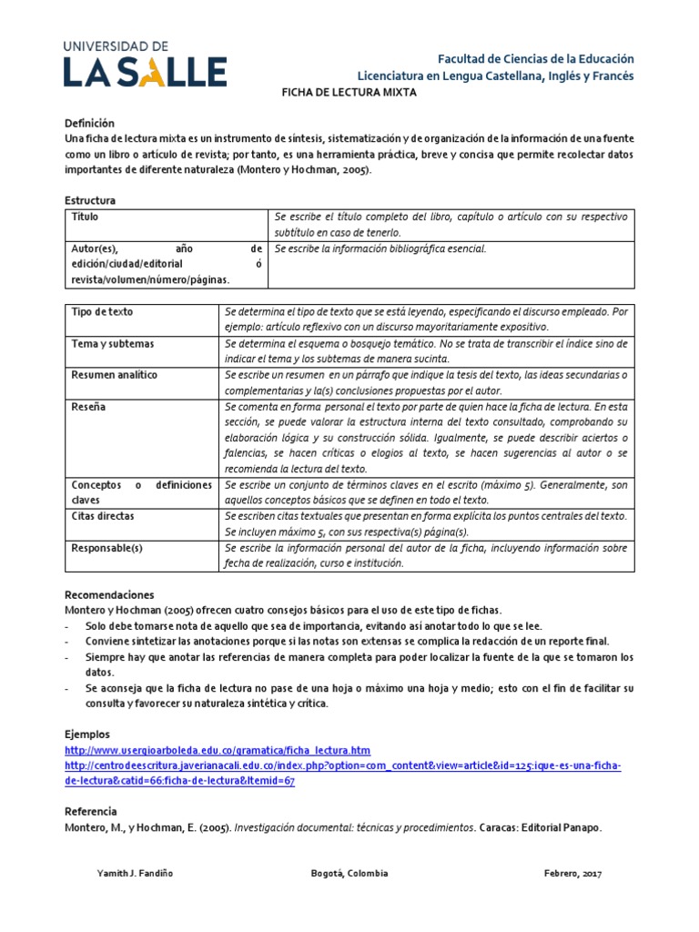 Ficha de Lectura Mixta Con Ejemplo | Maestros | Publicación