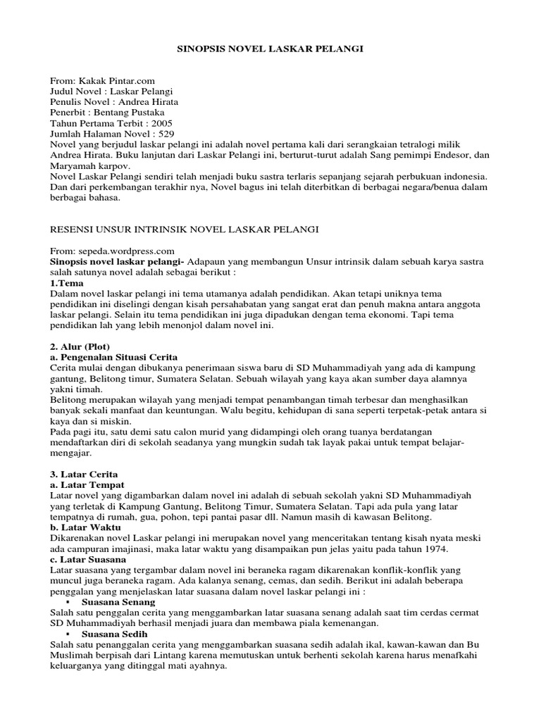 Sinopsis Novel Laskar Pelangi | PDF