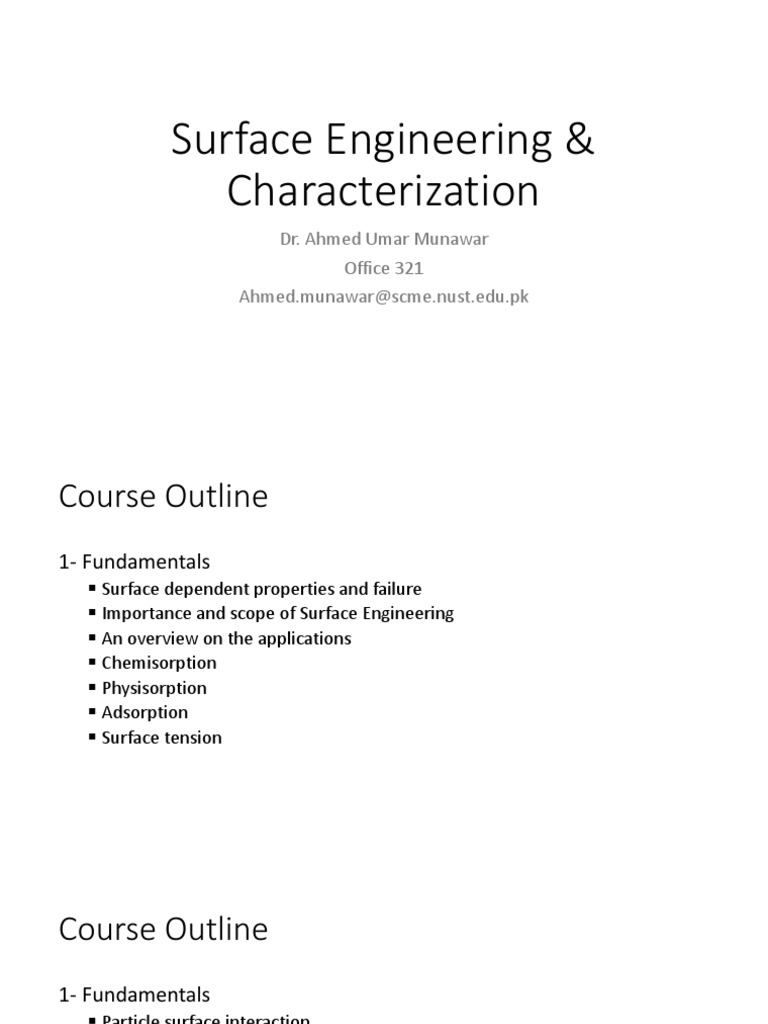 Surface Engineering Characterization Dr Ahmed Umar Munawar Office