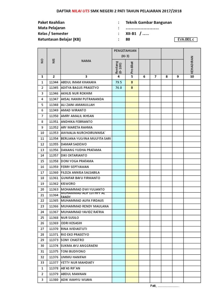 Master Form UTS 17-18 | PDF