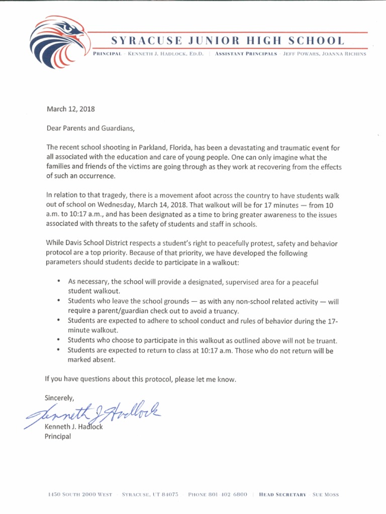 Syracuse Junior High School Parent Letter