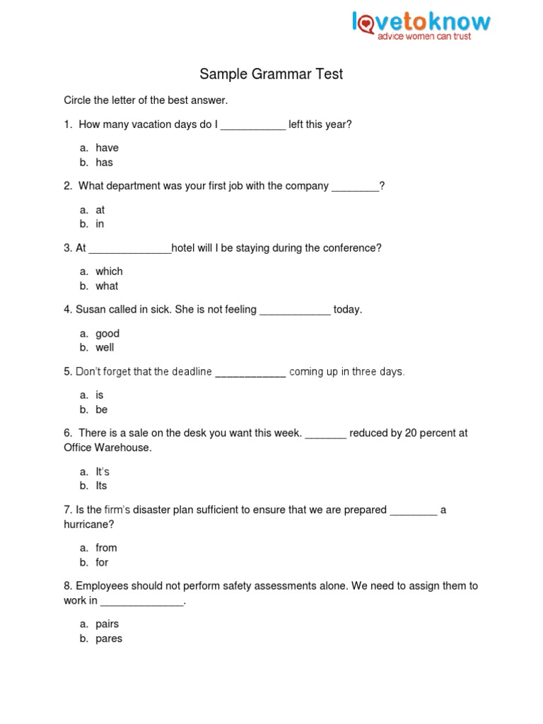 868 Sample Clerical Skills Grammar Test | PDF