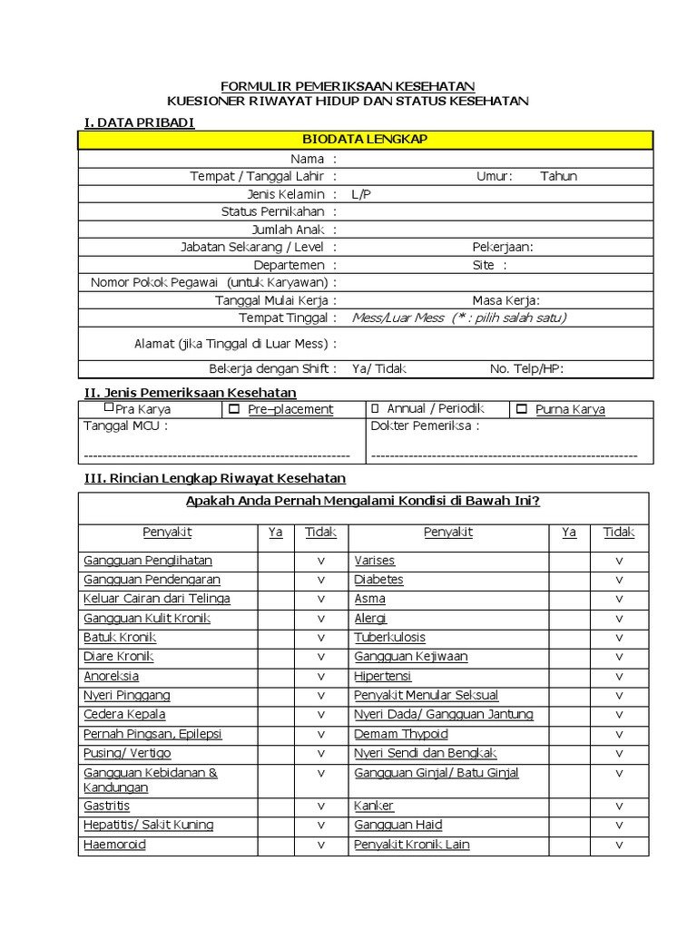 Formulir Pemeriksaan Kesehatan Terbaru | PDF