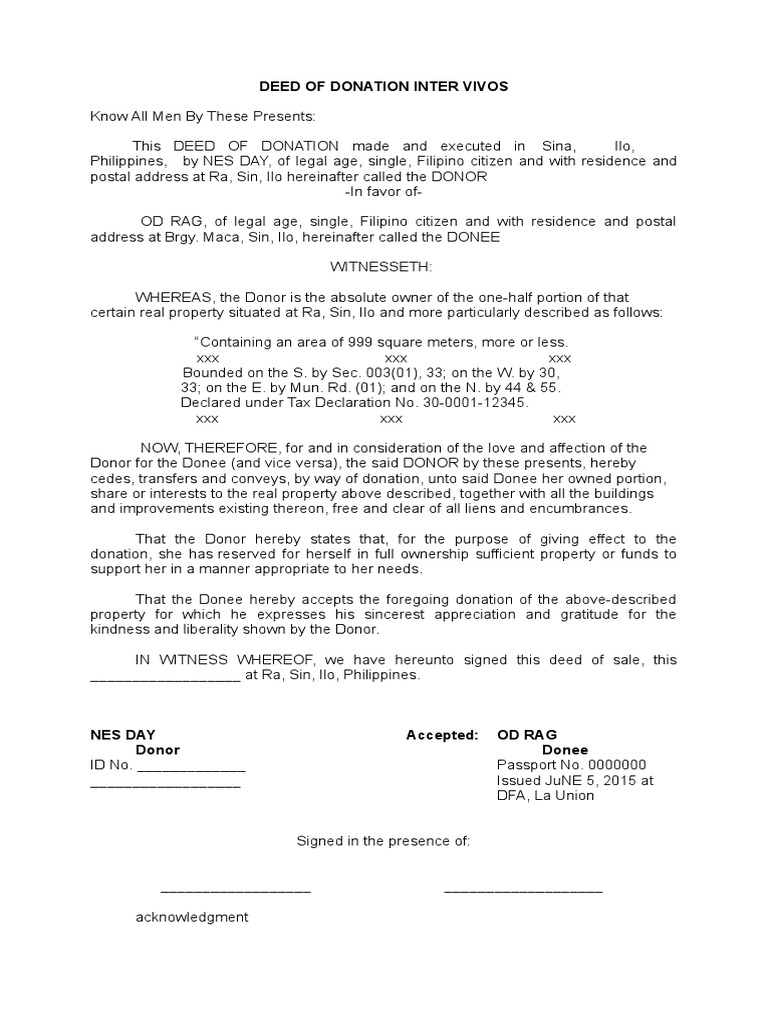 Deed of Donation Inter Vivos Upload | Deed | Law And Economics