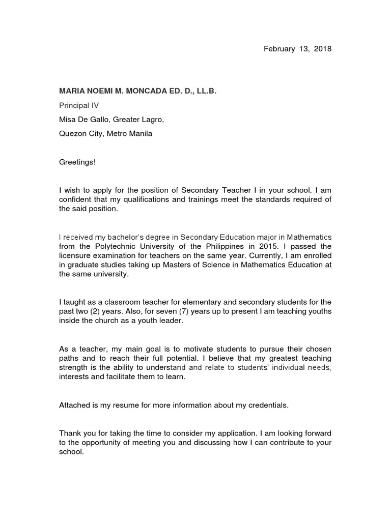 Charmaine Lag On Sin Application Letter | PDF