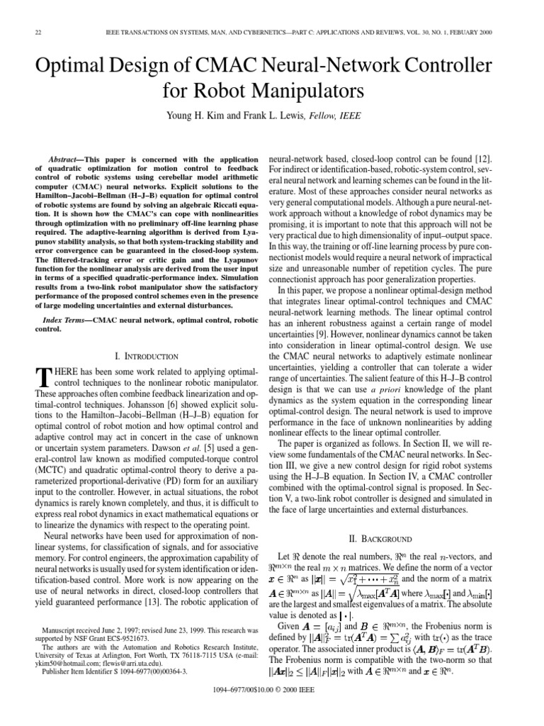 Optimal Design of CMAC Neural-Network Controller For Robot Manipulators ...