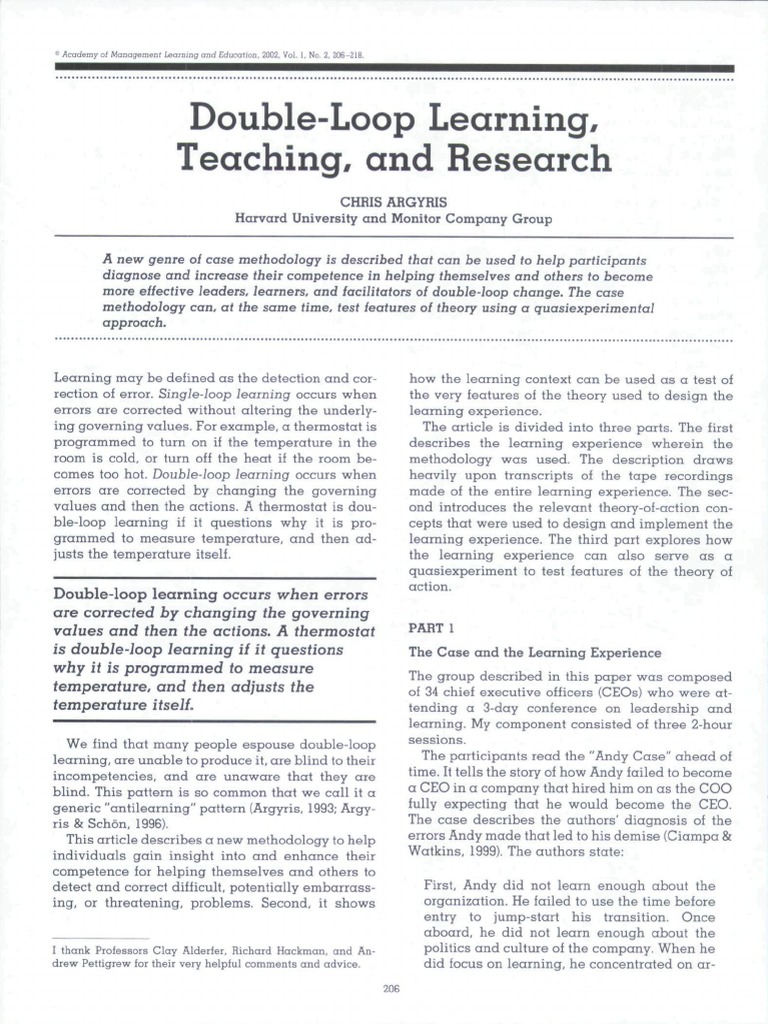 Argyris (2002) Double-Loop Learning | PDF | Leadership | Reason