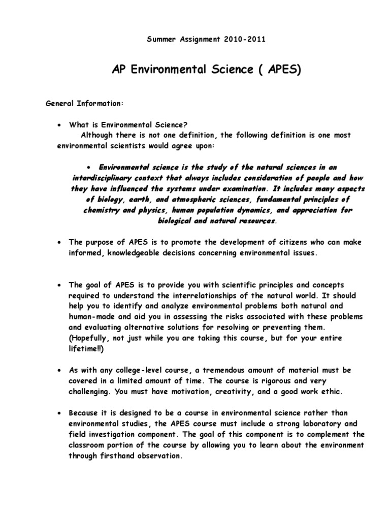 APES Summer Assignment | PDF | Wind Power | Environmental Science