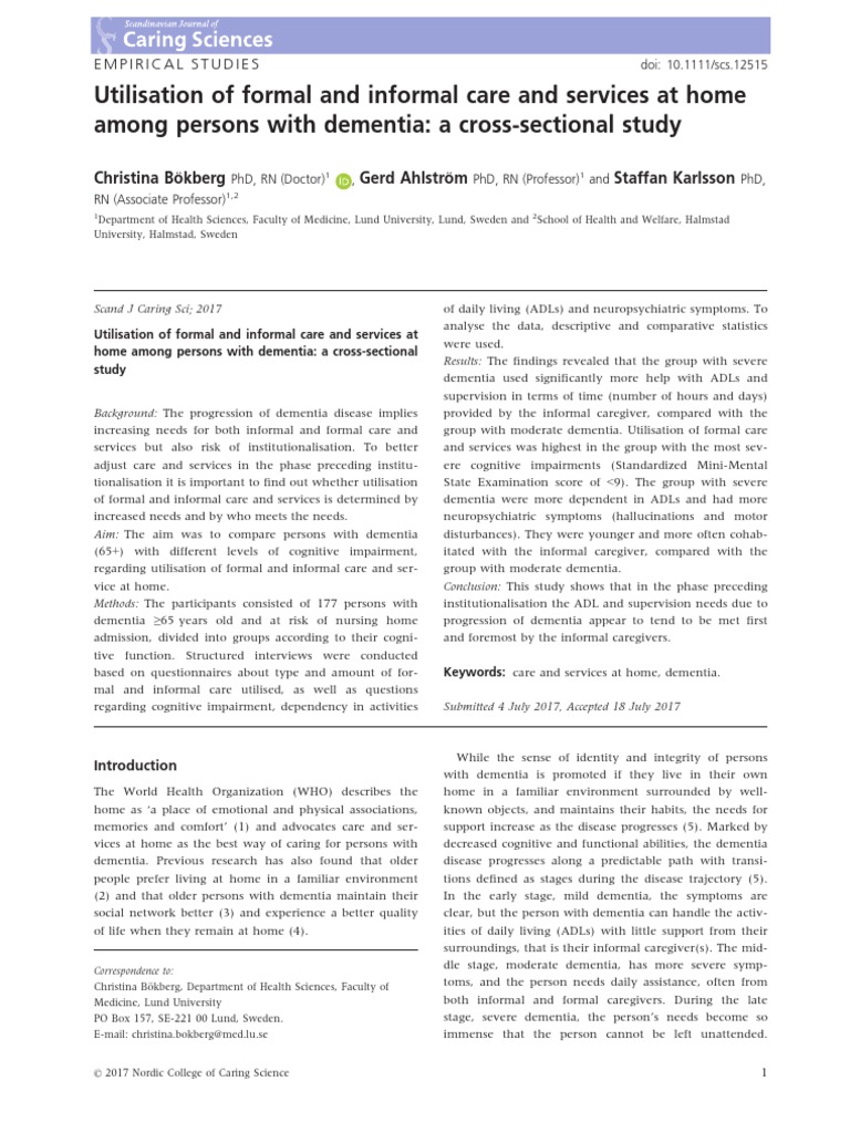 Utilisation of Formal and Informal Care and Services at Home Among ...