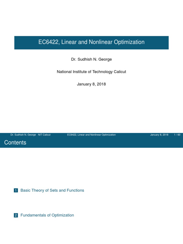 EC6422, Linear and Nonlinear Optimization: Dr. Sudhish N. George | PDF ...